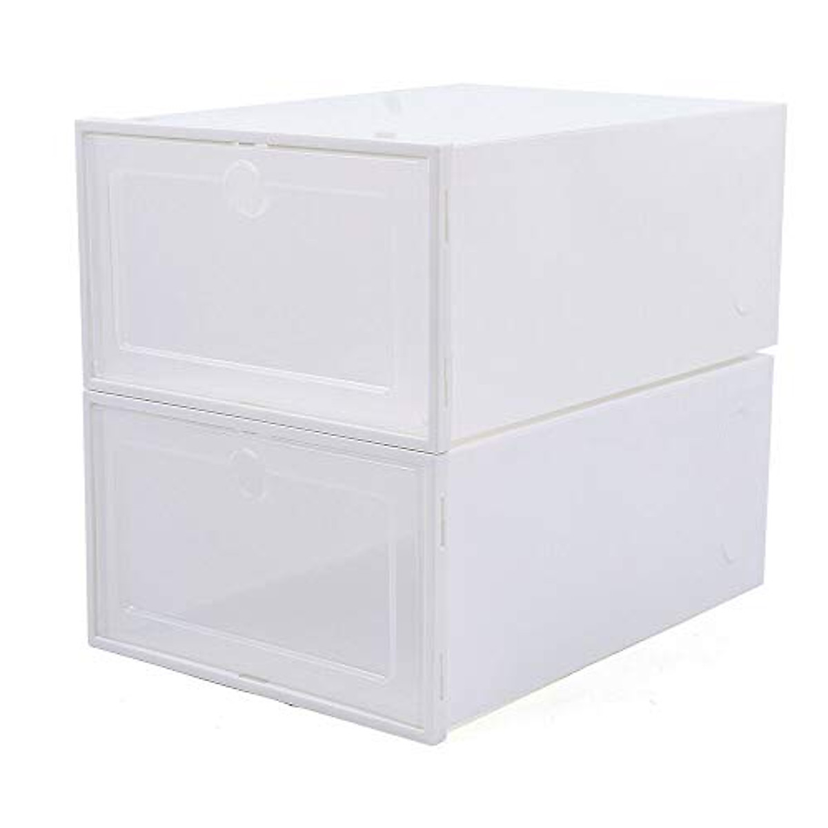Front Open Shoe Box Set Rack Stack Foldable Shoe Box Plastic Storage Case Clear White Stackable Organizer (24 shoe boxes angel white large (round hole))