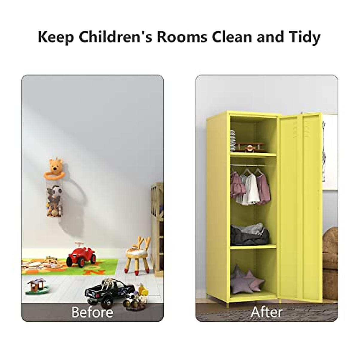 Lecut 51" Tall Locker Cabinet with Magnetic Door and 2 Adjustable Shelves Metal Storage Locker for Home School Office to Store Clothes Bags Toys and Book (Yellow)