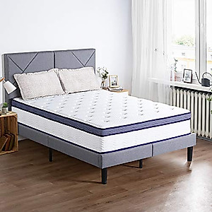 PrimaSleep 12 inch Euro Top Spring Mattress,White and Navy, King