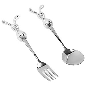 SOIMISS 4 pcs Bunny Fork Spoon Set Stainless Steel Easter Rabbit Cutlery Set Easter Bunny Flatware Silverware Set Eating Utensils Tableware