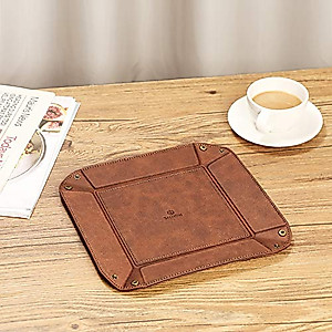 SITHON Valet Tray Desktop Storage Organizer – Premium PU Leather Catchall Tray Bedside Vanity Tray Nightstand Caddy Holder for Remote Controller, Keys, Phone, Wallet, Coin, Jewelry, Brown
