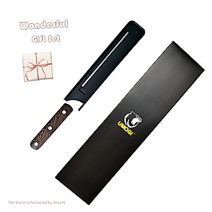 UMOGI Bread Knife 8 Inch with Sheath - German High Carbon Stainless Steel, Ergonomic Grip Full Tang Wood Handle - Serrated Edge Home Kitchen Knife for Bread Tomatoes & Cake