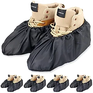 LINKEASE Reusable Boot & Shoe Covers Water Resistant Non Skid and Washable for Real Estate Contractors to Keep Floors Carpets Footwear and Rooms Clean - 5 Pairs (Large, Black)
