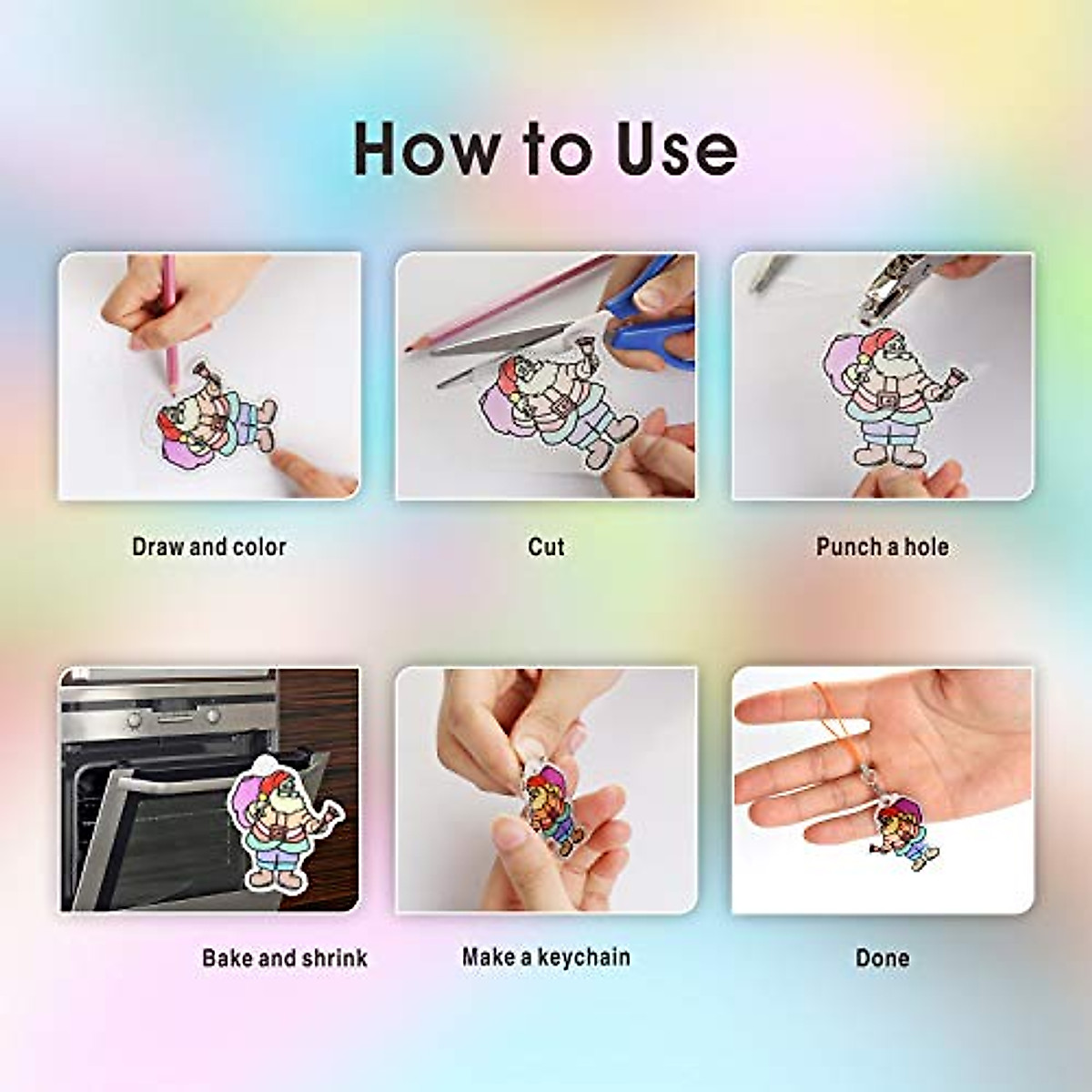 BAPHILE Shrinky Dink,301PCS Shrink Art Plastic Sheets Kit Include 20PCS Clear Frosted Heat Shrinky Paper with 281PCS Keychains Accessories for Adults Kids Creative Craft School Project