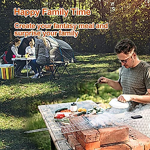 Grill Basket - Stainless Steel BBQ Grilling Basket, Foldable BBQ Basket with Detachable Handle, Portable Barbecue Grid for Fish Steak Vegetable Shrimp Including Basting Brush & Storage Bag (32x22cm)