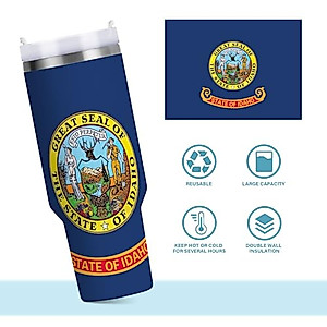 ODAWA 40oz Idaho State Flag Insulated Tumbler with Handle and Straw Lid, Steel Insulated Tumbler Insulated Travel Tumbler