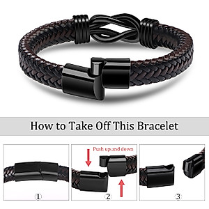 Happy Birthday Cool Gifts for Mens Brown Leather Braided Bracelets for Dad Grandpa Brother Birthday Decorations Gifts for Him Stainless Steel Clasp Man Jewelry 7.5 Inches