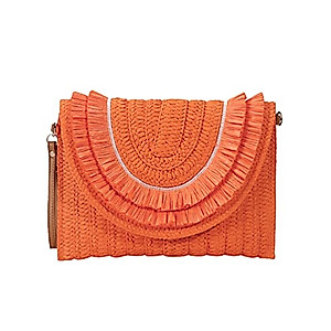 JYG Woven Straw Clutch Handbag for Women Summer Beach Crossbody Bags Casual Envelope Purse Wallet Handbags Orange