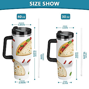 Selerdon 40 oz Tumbler Taco White with Handle and Straw Lid Vacuum Stainless Steel Insulated Water Bottle Travel Mug Car Cup Holder Friendly BPA Free for Gym Travel Office