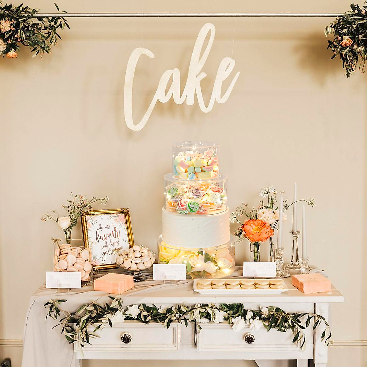 3 Pcs Clear Cake Stand with 3 LED Lights Fillable Acrylic Cake Stand with Lid, Wedding Cake Stand Clear Acrylic Cake Box Floating Cake Stand Cylinder Stands for Party Wedding Birthday Anniversary