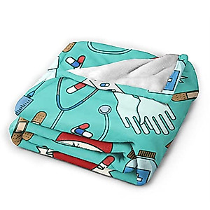 Hmklpi Nurse Medical Theme Blanket Nurse Gifts for Women Ultra Plush All Season Lightweight Cozy Flannel Throw Blanket for Bed Chair Car Sofa Couch Bedroom 50"x40"