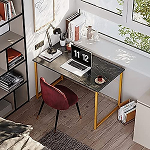 Coleshome 31 Inch Computer Desk, Modern Simple Style Desk for Home Office, Study Student Writing Desk,Black Marble + Gold Leg