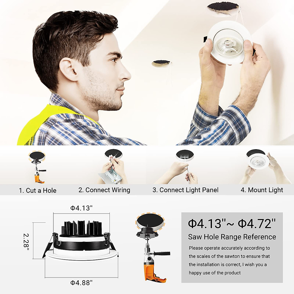ZYSHEN 4 Inch Gimbal Led Recessed Light 360°+90° Adjustable Directional Ceiling Light Fixture 2700-5000k 5CCT Dimmable Retrofit Eyeball Can Light for Kitchen Studio Gallery and Office
