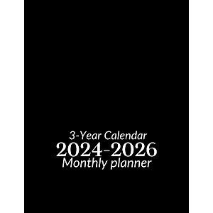 2024-2026 Monthly Planner: Simple Black Cover|36 Months Calendar (January 2024 to December 2026)| 3-Year Calendar- 8.5x11 inches
