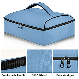 Kigai Plain Blue Gray Solid Color Double Insulated Casserole Carrier For Hot or Cold Food, Expandable Hot Food Carrier Bag, Insulated Food Bag for Parties, Beach, Picnic, Camping