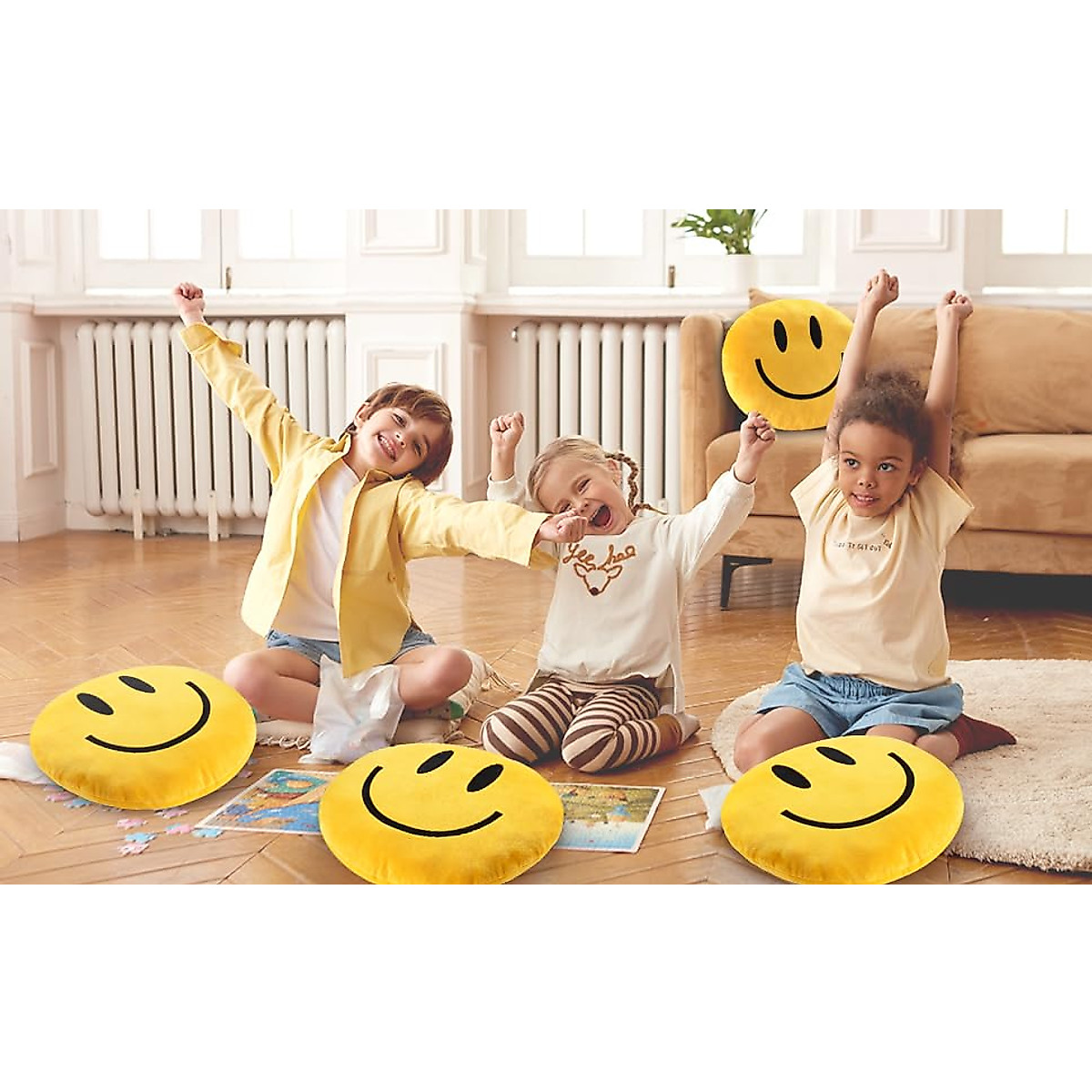 suppies Smiley Face Pillow - Soft Polyester Happy Face Pillow -14" X 14" Cute Pillow for Cute Room Decor - Living Room Decor - Toy - Birthday Gifts for Boys and Girls - 3D Round Throw Pillow
