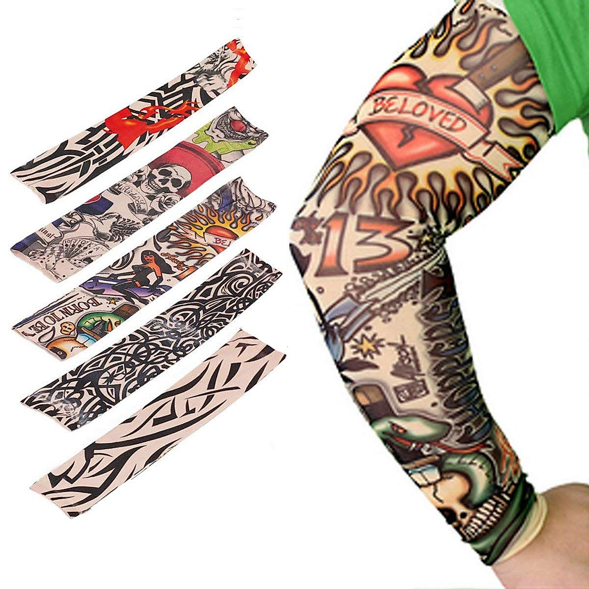 Satisfounder 10 PCS Arts Temporary Tattoo Arm Sunscreen Sleeves Fake Tattoo Cover Up Sleeves