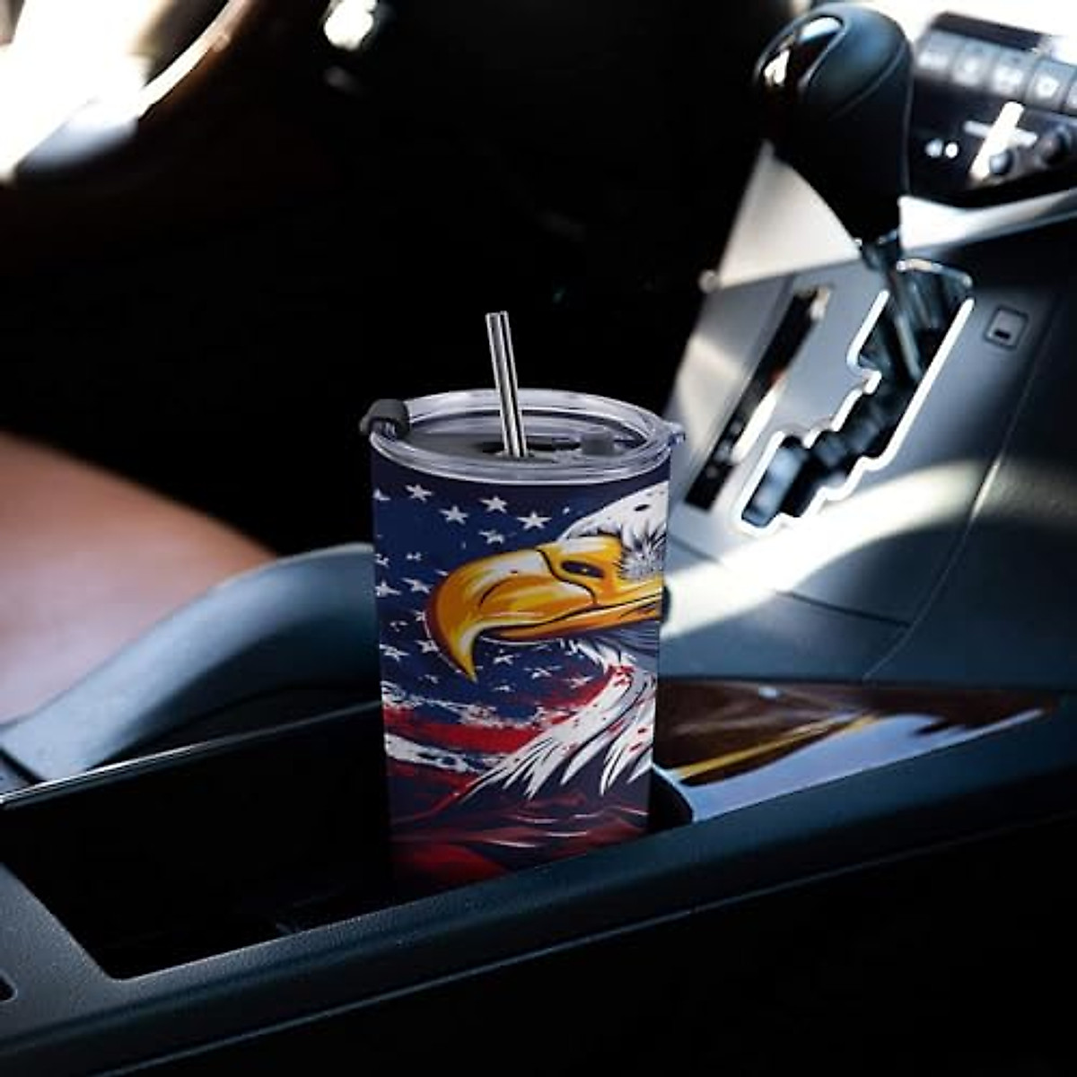 zxxpensy 20 Oz Tumbler Travel Cup Patriotic Bald Eagle Water Bottle, Stainless Steel Vacuum Insulated Coffee Mug with Straw Lid And Cleaning Brush