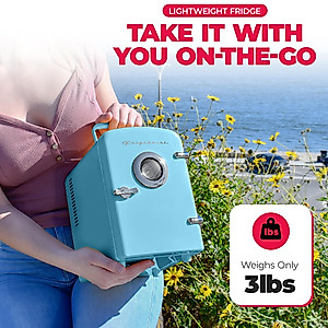 FRIGIDAIRE Curtis EFMIS151 Mini Portable Compact Personal Fridge Cools & Heats, 4 Liter Capacity, 6 Cans, Makeup, Skincare, Freon-Free & Eco Friendly, Includes Home Wall Plug, Blue