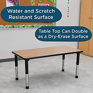 Children’s Factory 30"x72" As We Grow School Table, Oak-Blk, AB6604BLK, Adjustable Height 16"-22" H, Kids Daycare, Preschool or Classroom Activity or Study Table