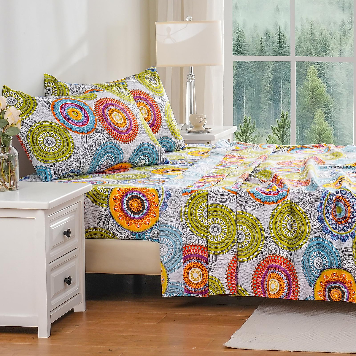 Bedlifes Twin Sheets Set Ultra Soft Breathable Silky Bed Sheets Deep Pocket 100% Microfiber Bedding Sheets 3 Piece Twin Size Mandala Patterned