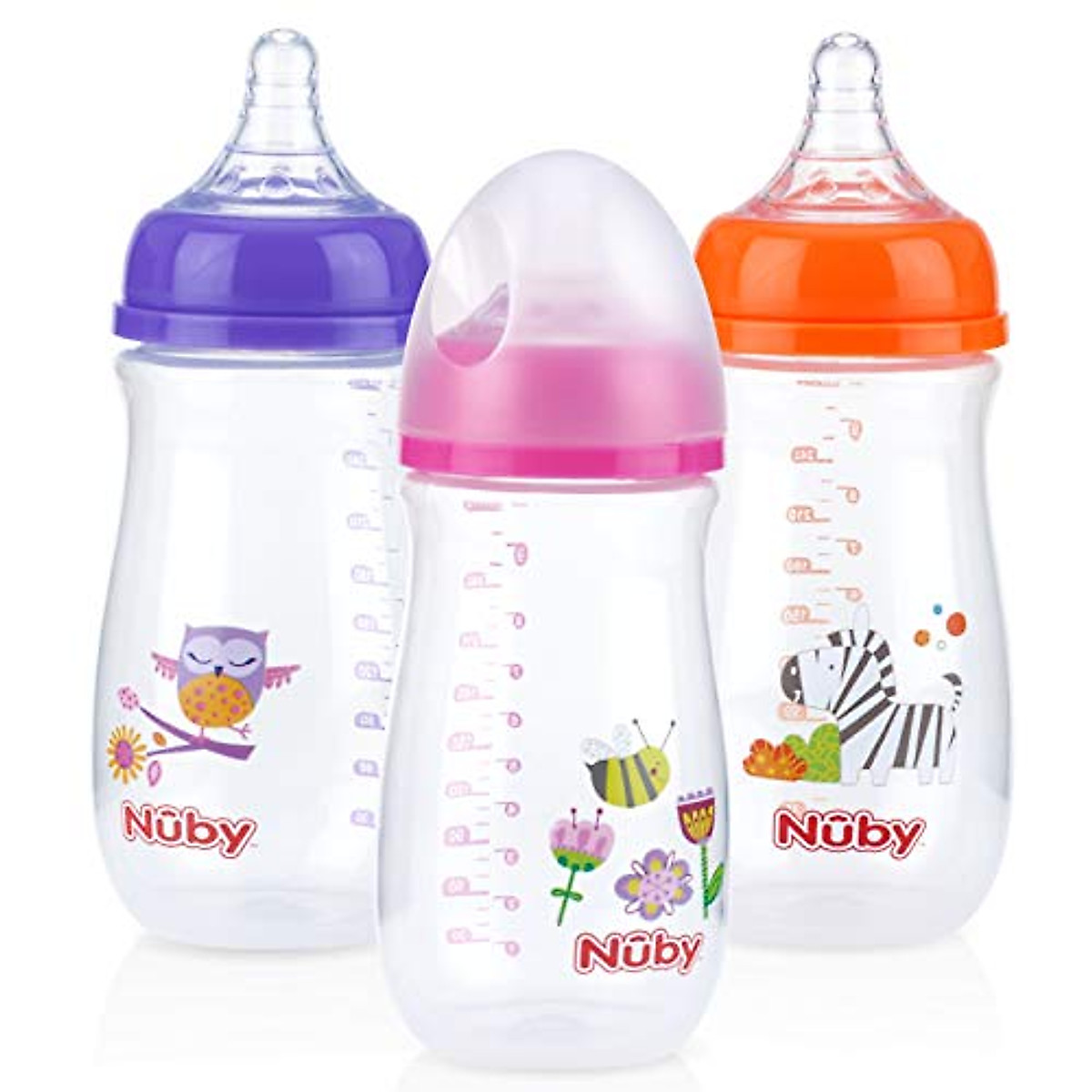Nuby Tritan Wide Neck Non-Drip Bottles with Anti-Colic Air System: 9oz./ 270 Ml, 3 Pack, 3M+, Multi