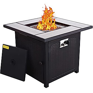 Outdoor Propane Fire Pit Table for Outside, 30 Inch 50,000 BTU Multipurpose Steel Square Gas Firepit with Tabletop and Lava Rock, for Parties and Gatherings on Patio Garden Backyard Porch