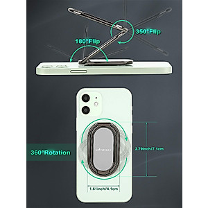 Phone Ring Holder Finger Kickstand 360°Rotation Cellphone Back Grip Foldable Cell Phone Stand for Desk Compatible with iPhone iPad Smartphones Tablets (with Universal Magnetic Car Mount)