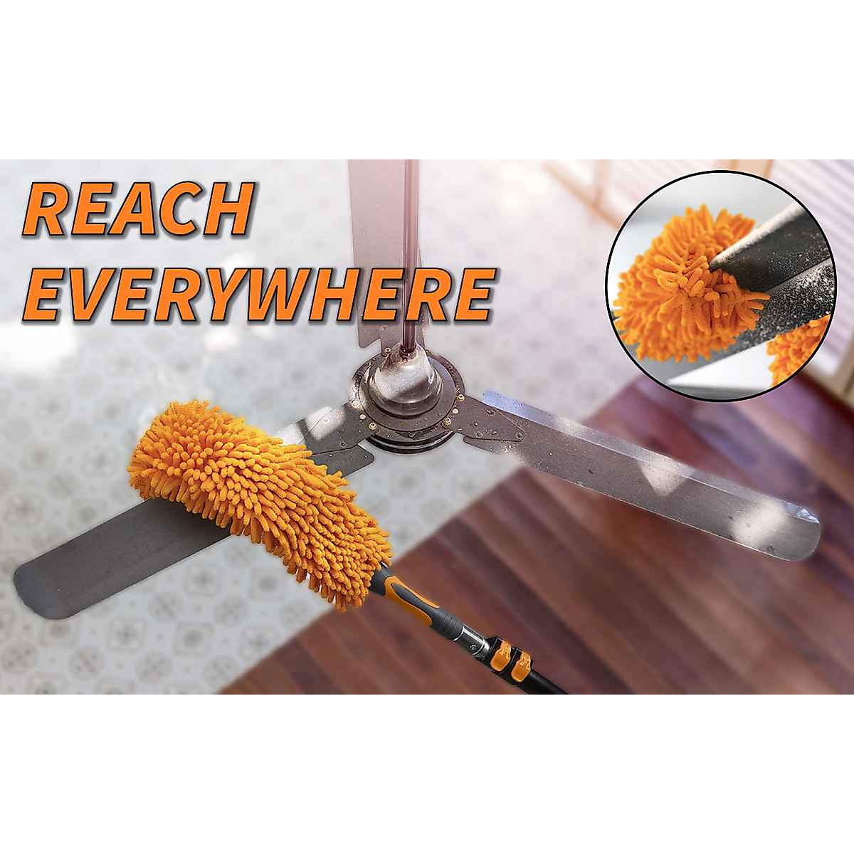 30 Foot High Reach Duster Kit with 7-24 ft Extension Pole // High Ceiling Dusting and Window Cleaning Kit with Telescopic Pole // Window Washer & Squeegee, Cobweb Duster, Fan Blade and Feather Duster