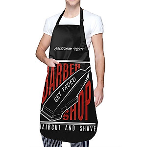 MLIANCEN Custom Barber Apron for Men Women, Personalized Photo Logo Text Barbershop Apron with Pockets, Customized Adjustable Bib Apron for Hair Salon Hairdressers