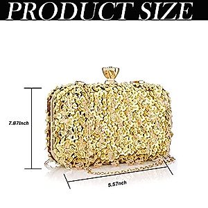 Buric Clutch Purses for Women Elegant Evening Bag Small Crossbody Bag Sequins Binding with Detachable Chain for Prom/Wedding (Gold)