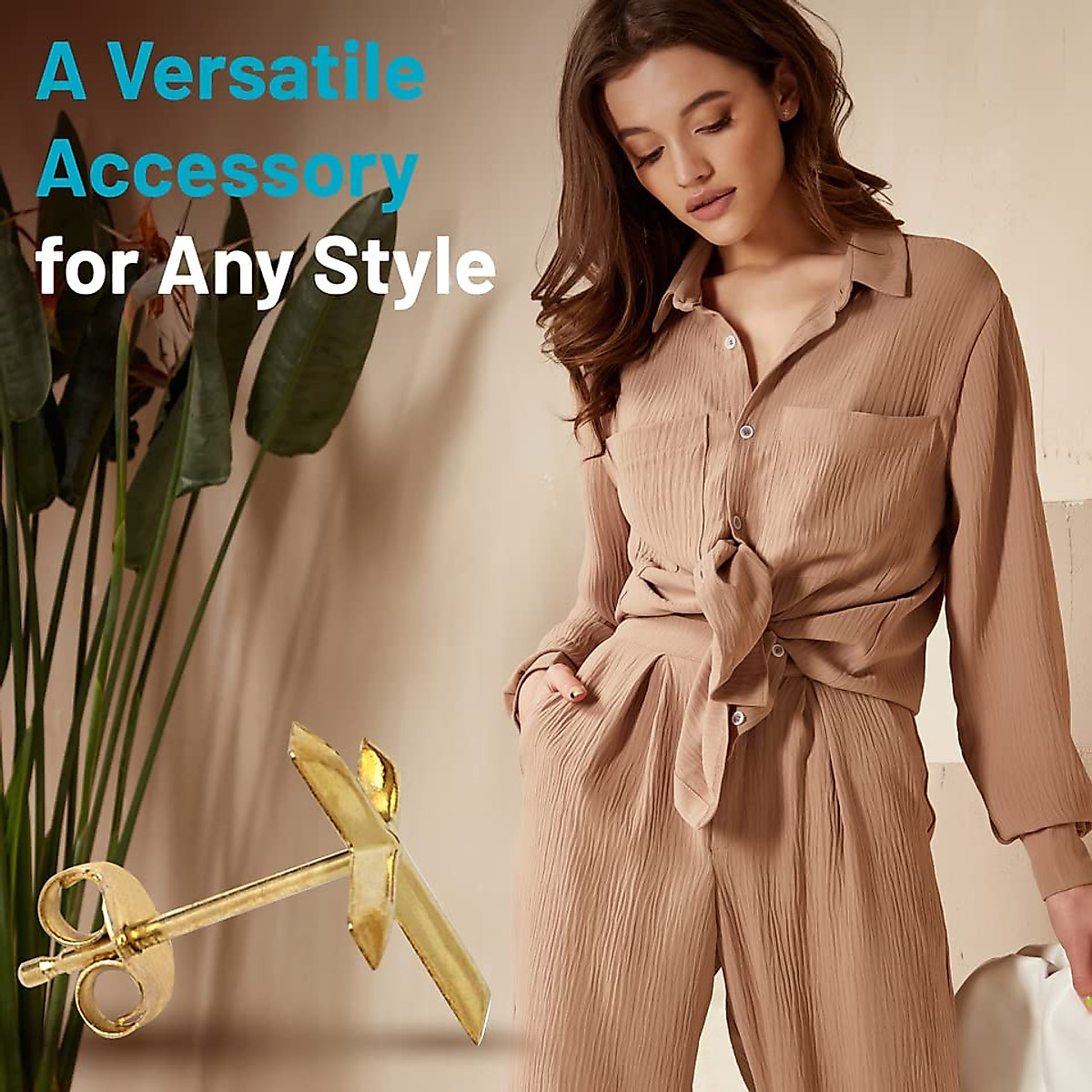 JewelryWeb 14K Yellow Gold Cross Earrings - Beveled Faith Stud Earrings - Cross Earrings for Women and Girls - Catholic Jewelry - Religious Earrings