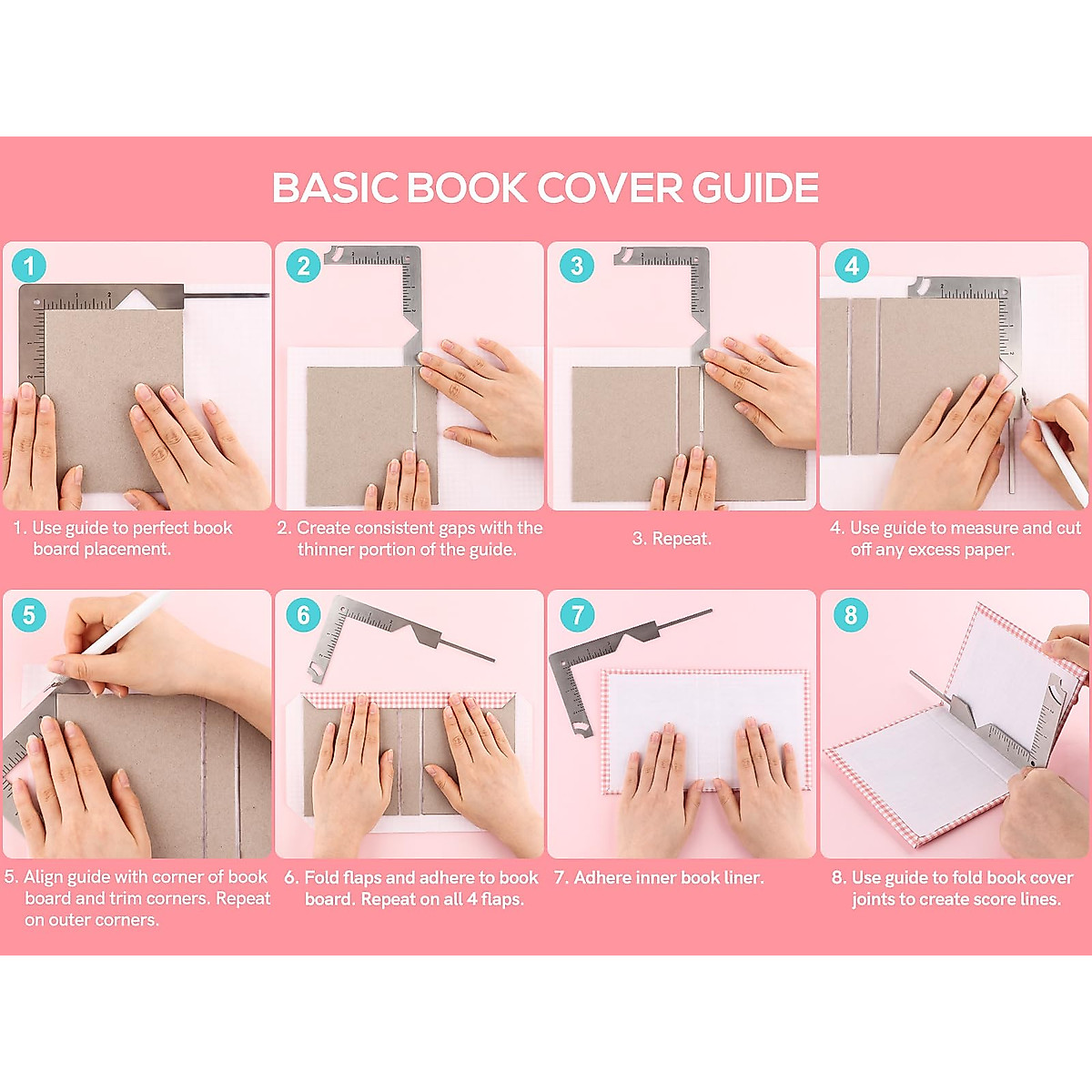 Briartw 2pcs/Set,Book Cover Guide,5-in-1 Stainless Steel Metal Bookbinding Cover Tool for Making Book Cover Creating Book Covers Out of Chipboard Simple-adding Personal Touch to A Notebook or Album