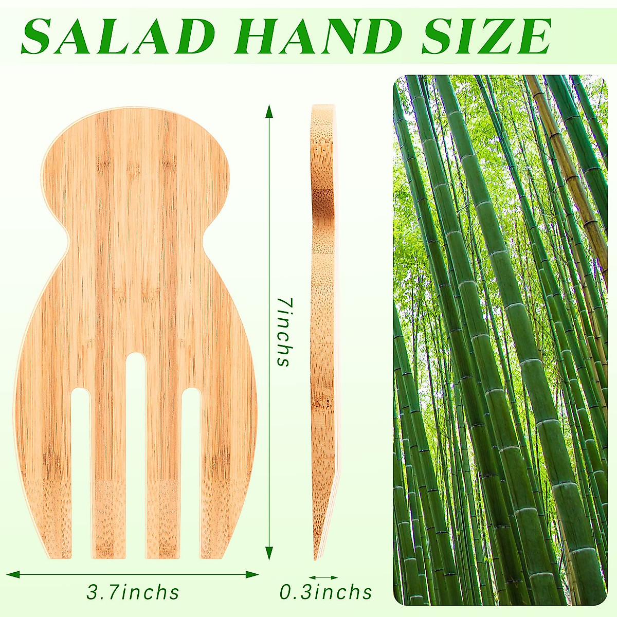 Yaomiao Set of 4 Bamboo Salad Hands Salad Servers Set Salad Serving Utensils, Burlywood Stylish Tool for Serving Salad, Pasta, Fruit, Kitchen Counter