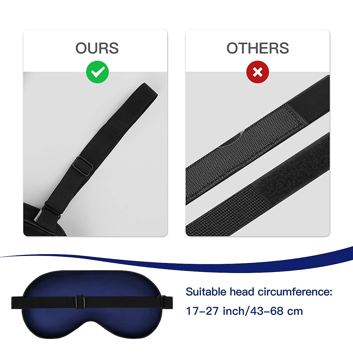 Silk Eye Mask with Adjustable Strap, Satin Blackout Sleeping Mask for Men&Women, Comfortable Blindfold Eyeshade for Night Sleep(Blue)