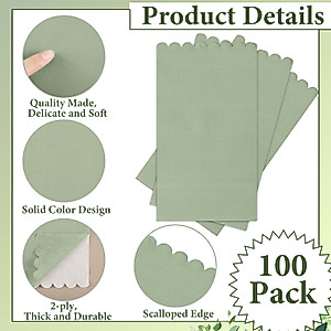 100 Pcs 2 Ply Cocktail Napkin Disposable Soft Napkins for Dinner Wedding Party Birthday Bridal Anniversary Reception, 13 x 16 Inches (Green,100 Pcs)