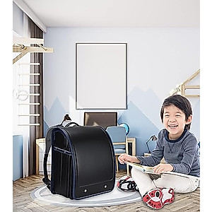 Baobab's wish Ransel Randoseru Backpack Semi-automatic satchel Japanese school bag for girls and boys PU leather bab-rng58 (Blue)