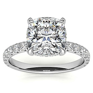 10K Solid White Gold Handmade Engagement Ring, 3 CT Cushion Cut Moissanite Diamond Solitaire Bridal/Wedding Rings for Women/Her, Minimalist Ring Anniversary Ring For Gifts (5.5)