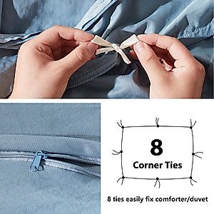 SunStyle Home Blue Grey Duvet Cover Queen Size,3pcs Washed Microfiber Bedding Set,Soft Breathable Tassel Duvet Cover Set with Zipper Closure and Corner Ties for All Seasons (No Comforter)