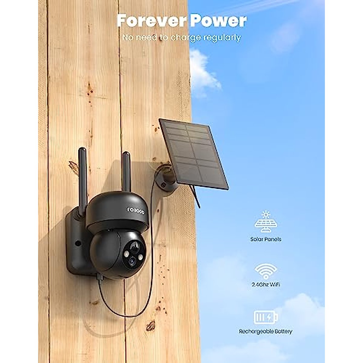 FOAOOD 2K Security Camera Wireless Outdoor, Sloar Camera for Home Security Outside, APP Controls 360° Full Coverage, Color Night Vision, Human Detection, IP65 Waterproof, 2.4G WiFi Connection