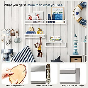 Floating Nursery Book Shelves for Wall Set of 4, White Wall Bookshelf for Kids Room, Small Wood Book Shelf Wall Mounted for Baby Teen Boys Girls Bedoom Bathroom Toy and Decor Storage