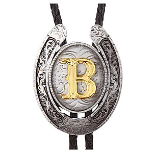 HUABOLA CALYN Vintage Bolo Tie for Men- Initial Letter ABCDMJR to Z Western Cowboy Bolo Tie for Women (B)