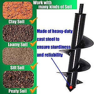4" x 12" Easy Planter Garden Auger - Seedlings & Bedding Plant, Umbrella Hole Digger Ice Hole Digger Solid Shaft Auger,Plant Flower Bulb Auger Post Hole Digger for 3/8” Hex Drive Drill