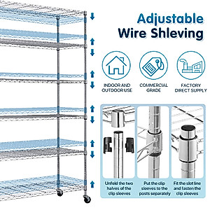 6 Tier Wire Shelving Unit Metal Storage Shelves w/Wheels, 350 Capacity Per Shelf, Heavy Duty Steel Garage Shelf, 48" L X 18" W X 82" H Pantry Kitchen Closet Racks