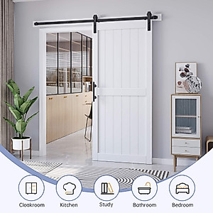 ROYMELO 36x84 Inch White Sliding Barn Door Slab and 6.6ft Hardware Kit Included, MDF Wood Panel Covered with Water-Proof Scratch-Proof PVC Surface, Easy to Clean, Simple DIY Assembly