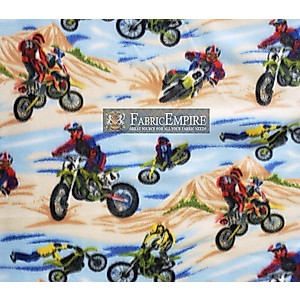 Fabric Empire Fleece Printed Fabric Motocross Blue Brown 58" Wide Sold by The Yard