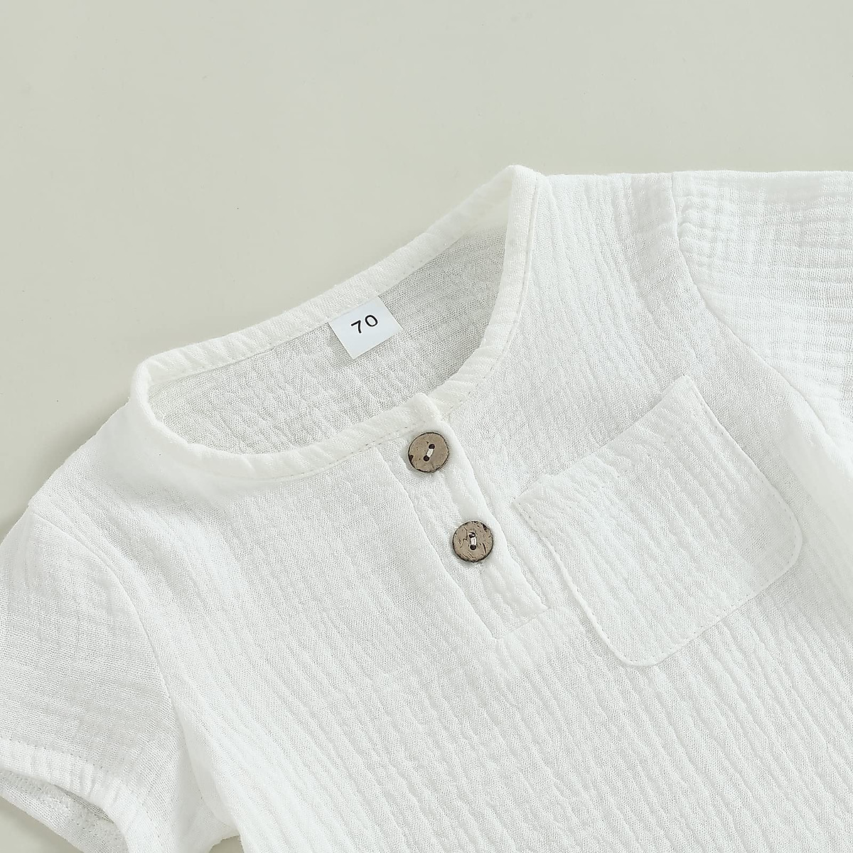 fhutpw Baby Boys 2Pcs Summer Outfits Short Sleeve T-Shirt Tops Elastic Waistband Shorts Set Toddler Clothes (Linen White + Light Khaki, 2-3 Years)