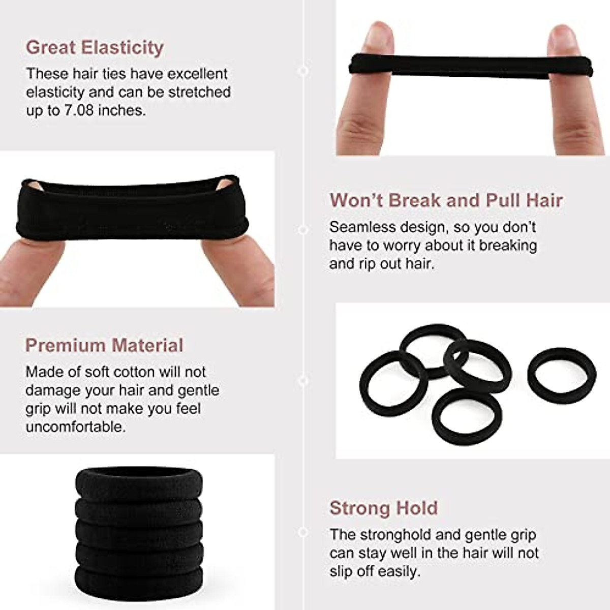 100 Pcs Thick Seamless Hair Ties, Ponytail Holders Hair Accessories No Damage for Thick Hair (Natural Colors)