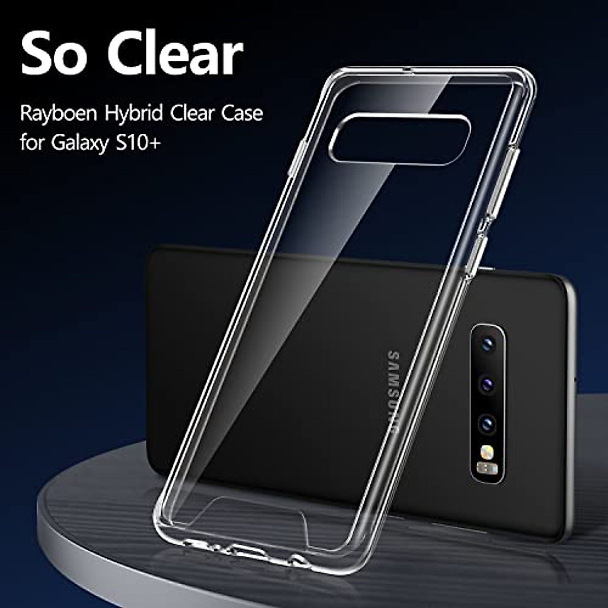Rayboen Case for Samsung Galaxy S10 Plus (Not for S10), Crystal Clear Non-Slip Anti-Yellowing Shockproof Protective Phone Case, Hard PC Back & Soft TPU Frame Slim Cover for Galaxy S10+ Plus