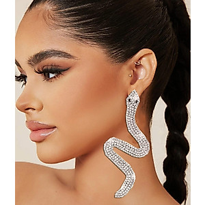 Oversized Silver Snake Earrings for Women Rhinestone Vintage Eygption Alt Gothic Punk Statement Earrings Dangling